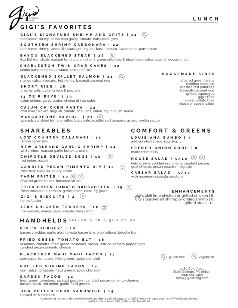 Gigi's Express Lunch Menu | State College Quick Lunch | Lunch Options