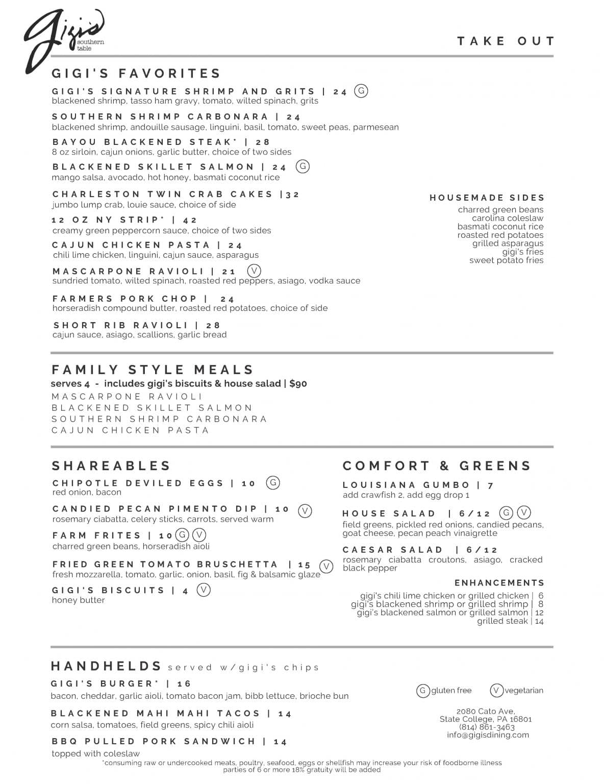 Menus - Gigi's Southern Table