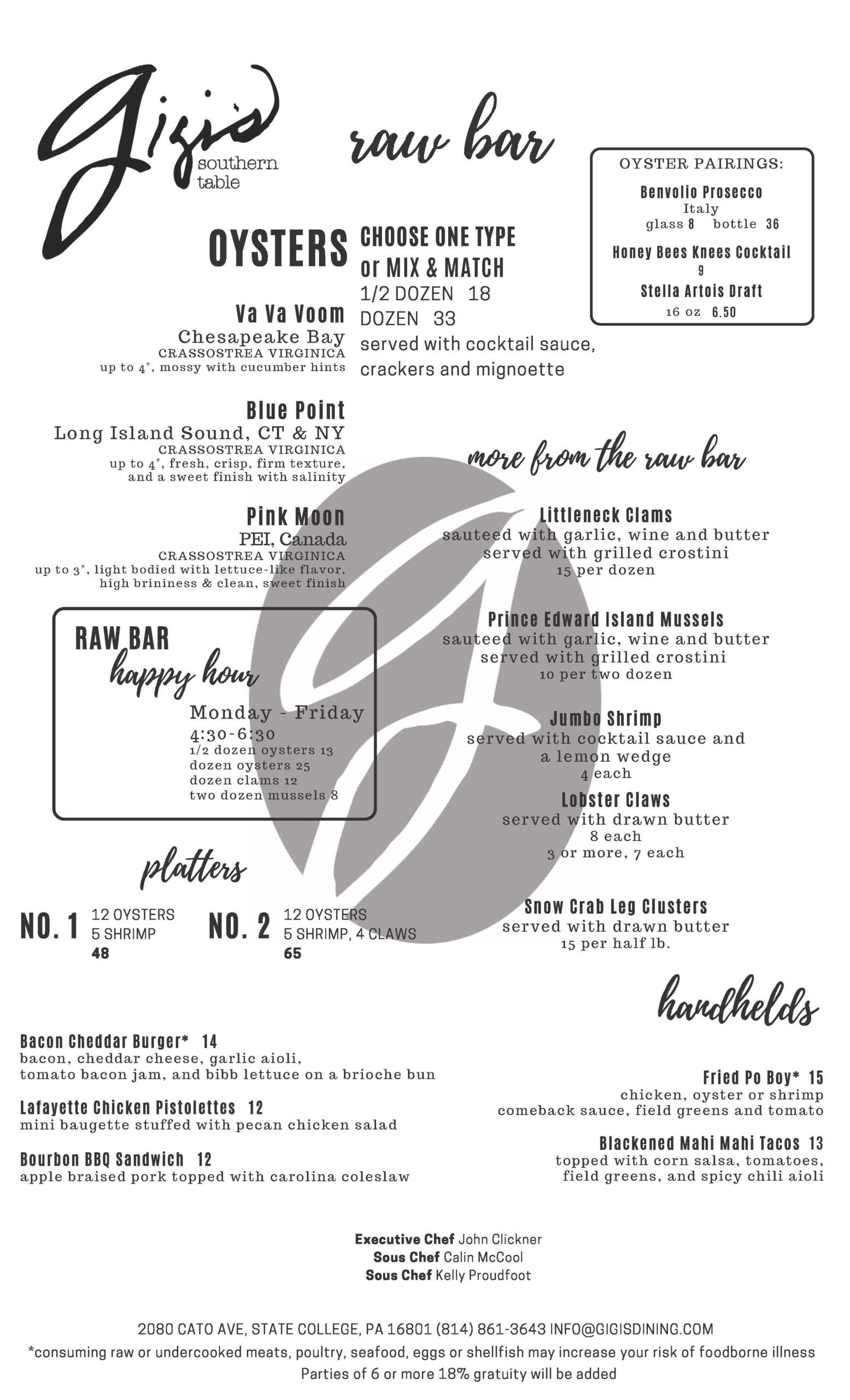 Gigi's Dinner Menu | State College Restaurant | Places to Eat in Central PA